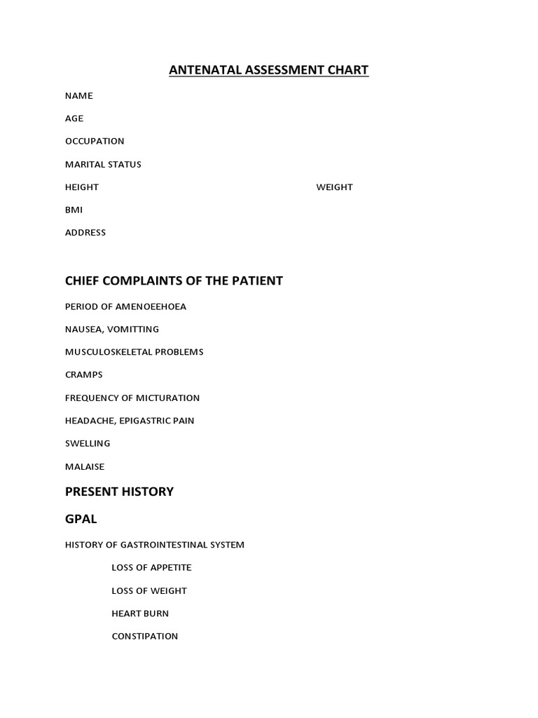 Antenatal Assessment Chart | PDF