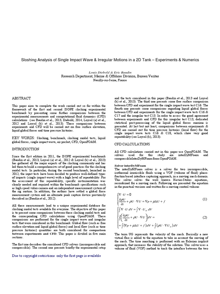 Sloshing Analysis of Single Impact Wave & Irregular Motions in A 2D ...