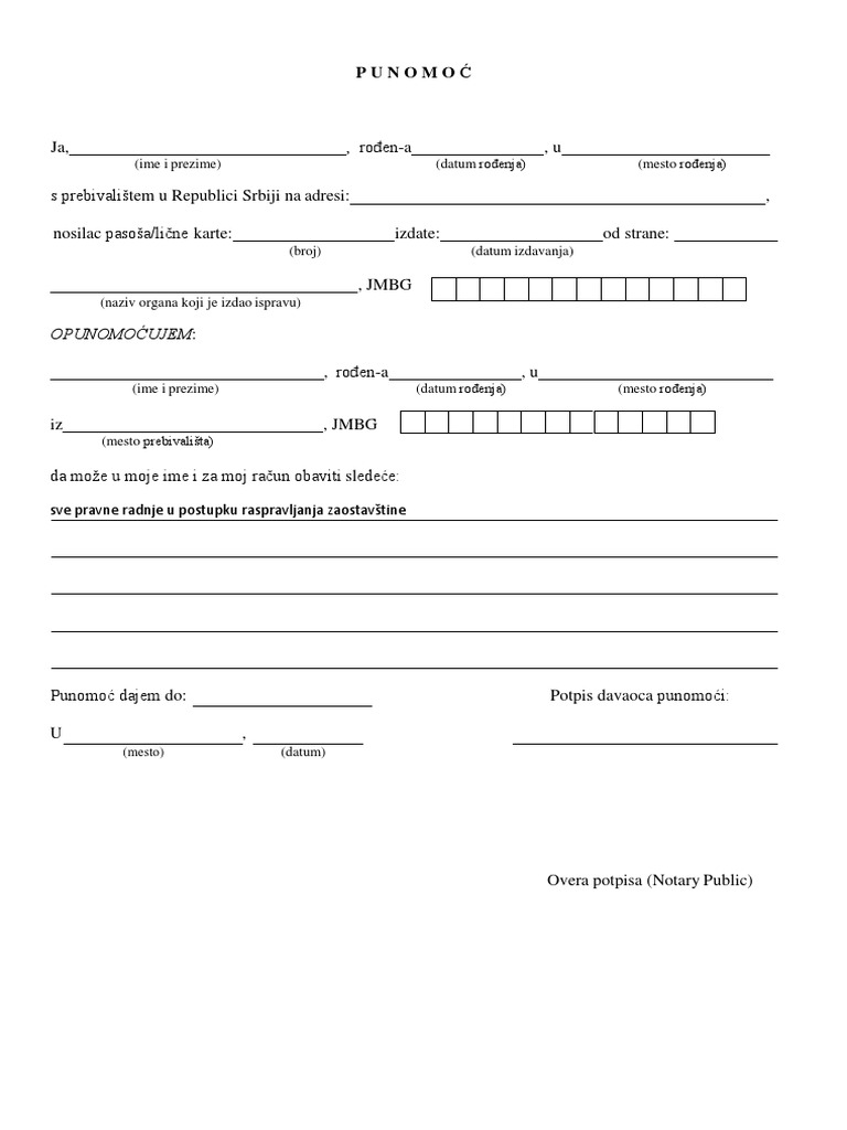 Obrazac Punomoci - Authoriztion Form1 | PDF