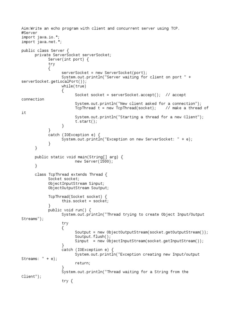 Client Server Echo Program In Java Download Free Pdf Network Socket Client Computing