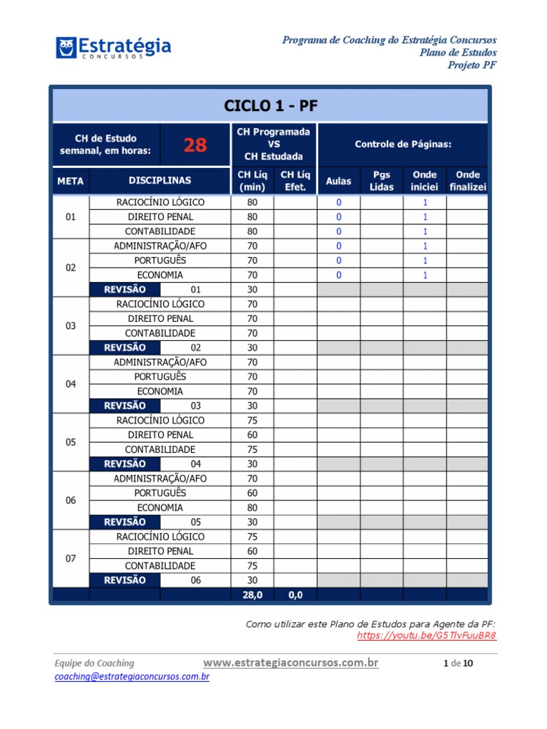 Plano de Estudos - PF Agente (Observações) | PDF | Tempo | Matéria