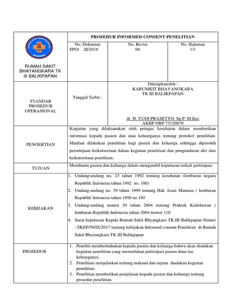 Spo Prosedur Informed Consent Penelitian | PDF