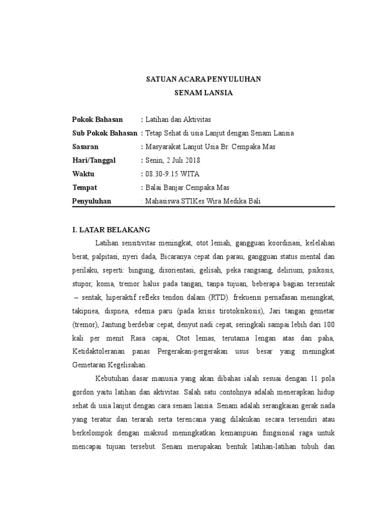 SAP Senam Lansia | PDF | Pengembangan Diri | Kesehatan Holistik