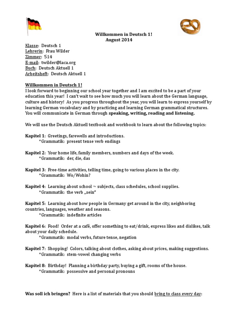 Class Guidelines - Deutsch 1 | PDF | Homework | Verb