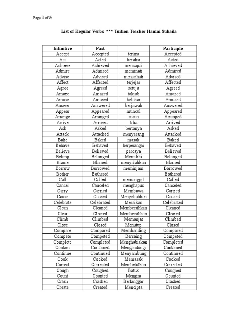 List of Regular Verbs | PDF