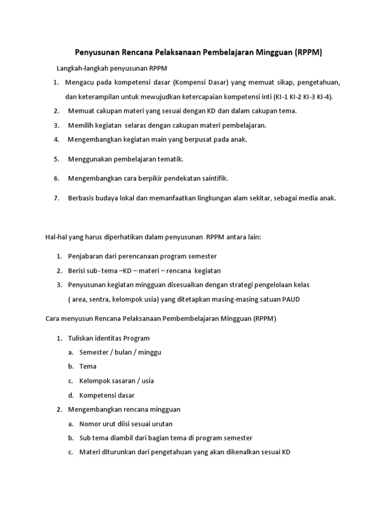 Penyusunan RPPM dan RPPH PAUD | PDF