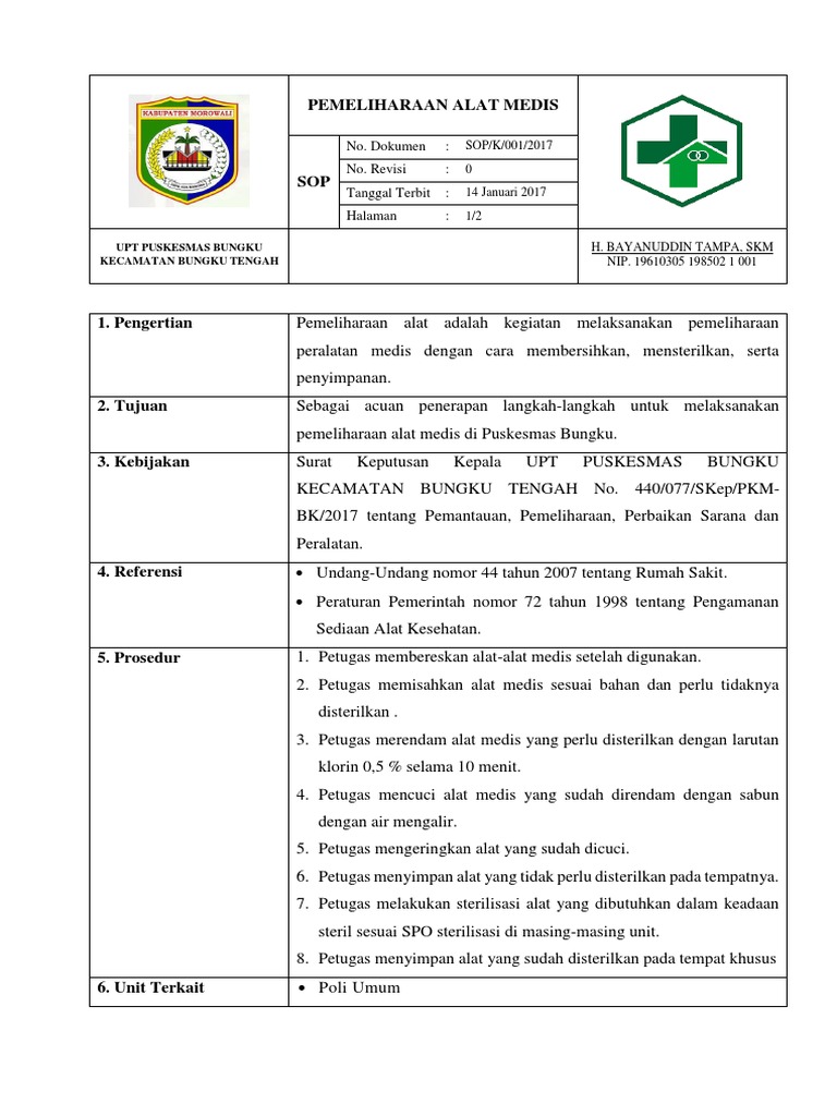 Sop Pemeliharaan Alat Medis | PDF