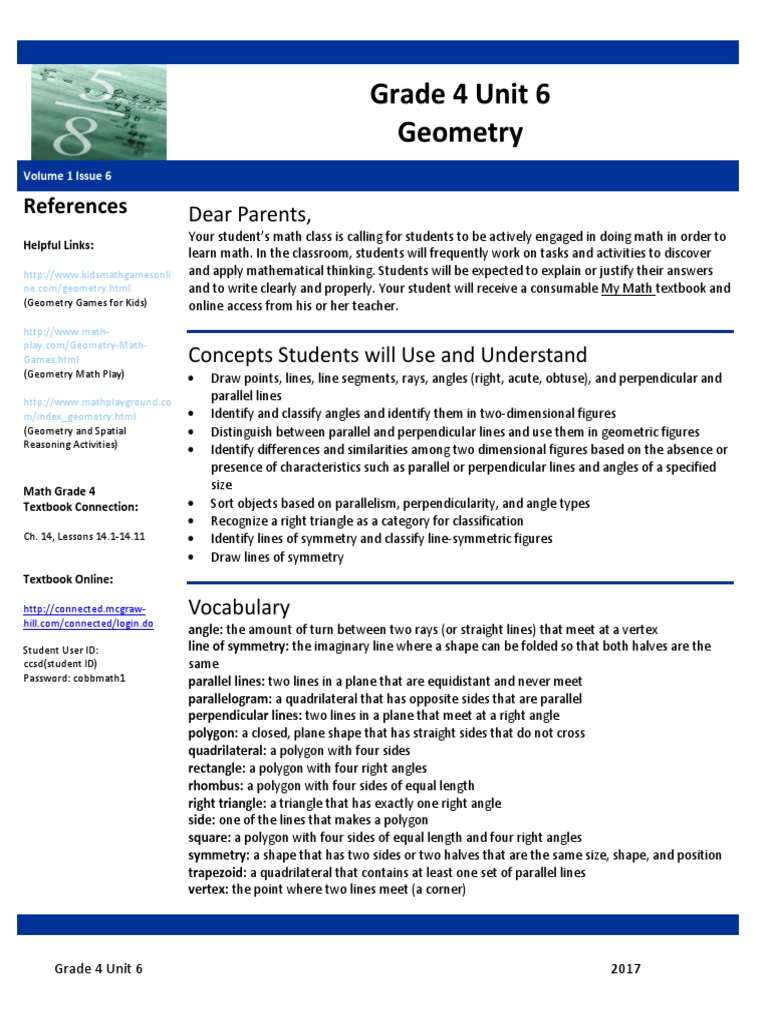 Grade 4 Unit 6 Parent Letter | PDF | Geometric Objects | Polytopes