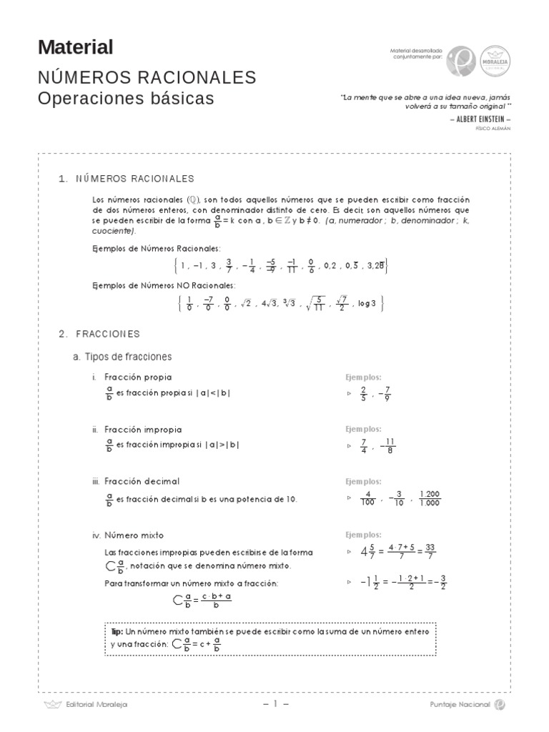 Numeros Racionales Operaciones Basicas | PDF | Fracción (Matemáticas ...