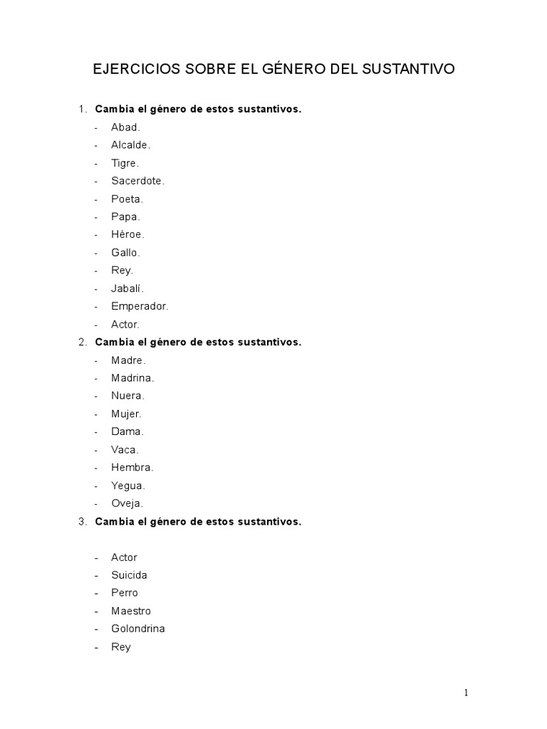 Ejercicios Sobre El Sustantivo | PDF