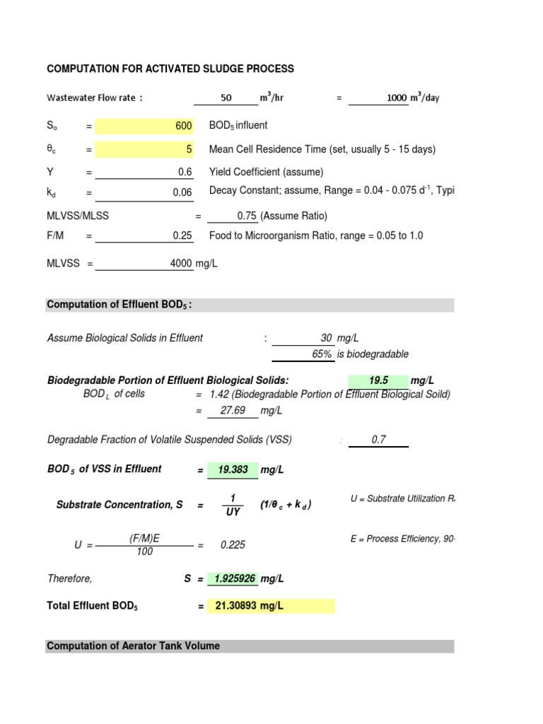 Activated Sludge Process Calculations | PDF | Environmental Issues With ...
