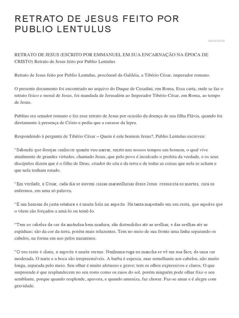 Retrato de Jesus por Publio Lentulus | PDF | Jesus