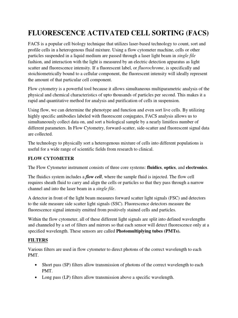 FACS: Principles and Procedures Explained | PDF | Flow Cytometry ...