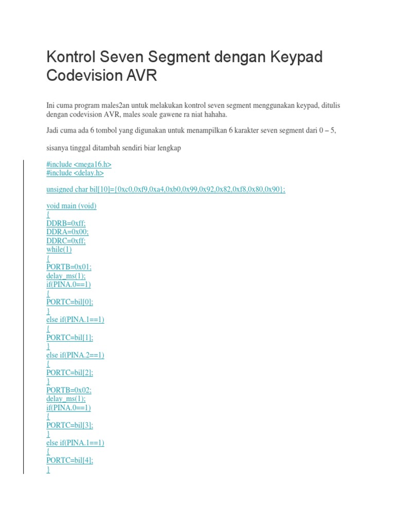 Kontrol Tujuh Segmen Menggunakan Keypad pada Mikrokontroler AVR dengan ...