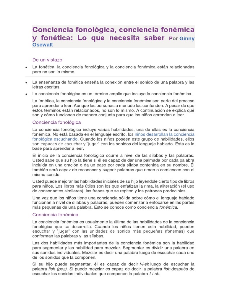 6.conciencia Fonológica | PDF | Lectura (proceso) | Fonología