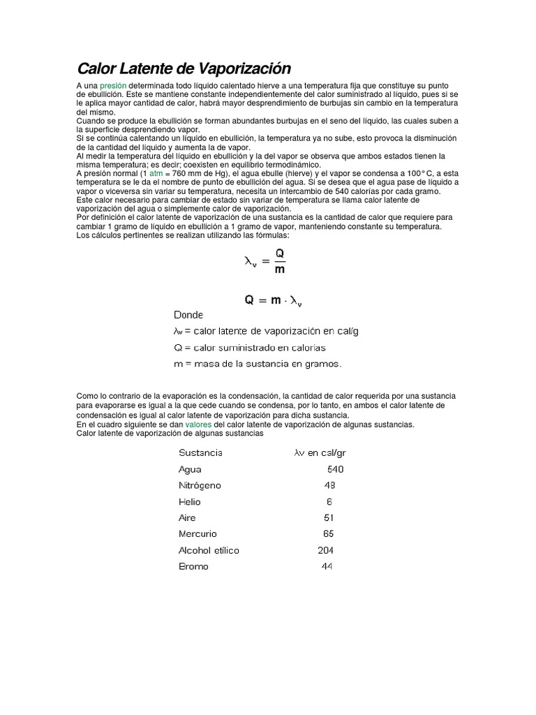 Calor Latente de Vaporización: Conceptos y Ejemplos | PDF | Calor ...