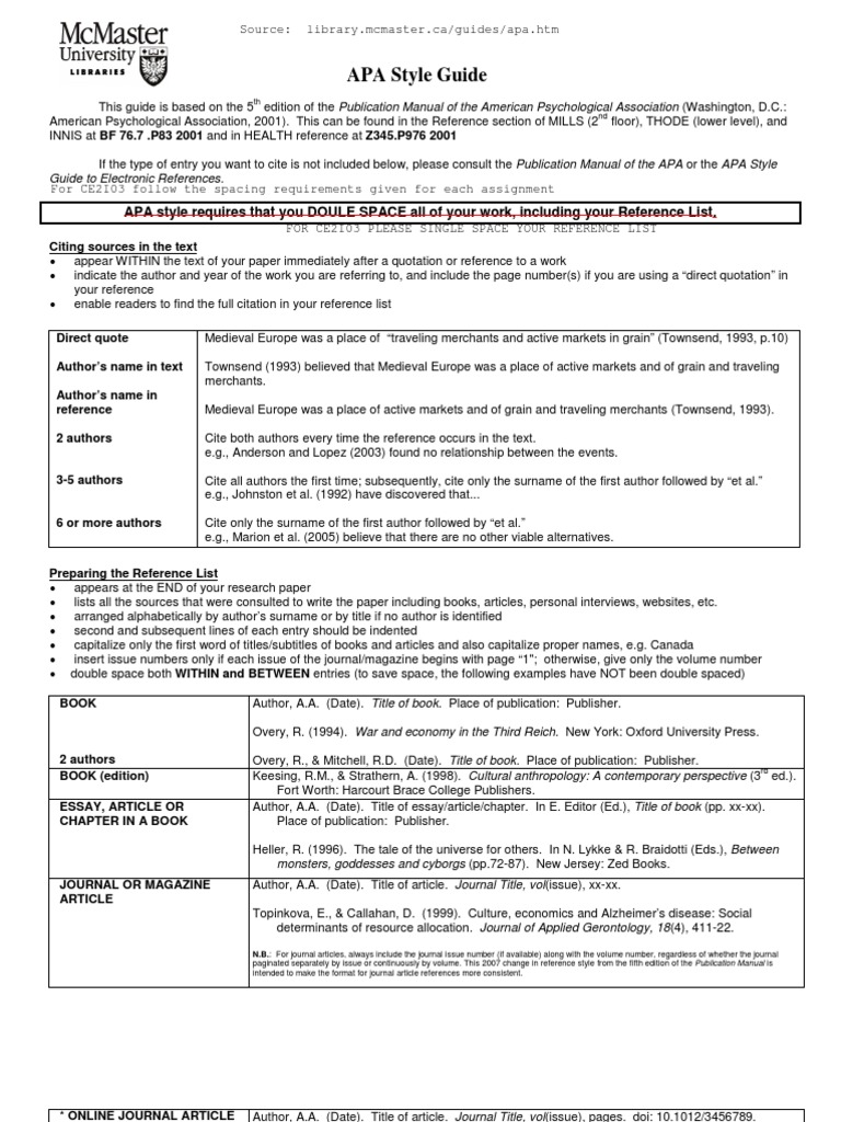 APA Reference Guide | PDF | Citation | Apa Style