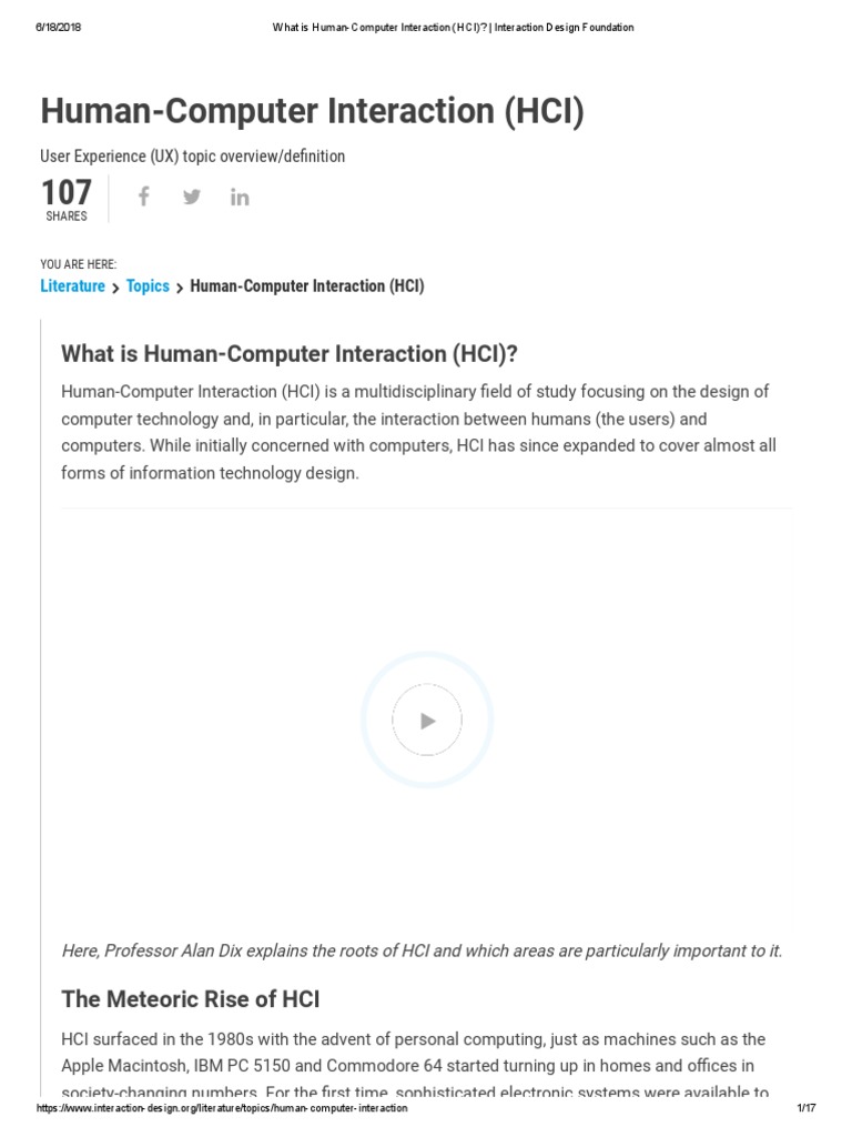 What Is Human-Computer Interaction (HCI) - Interaction Design Foundation | PDF | Human–Computer ...
