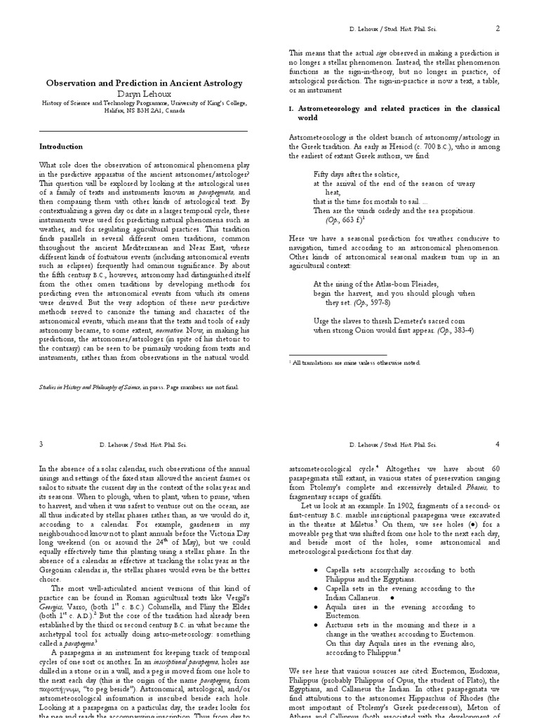 Observation and Prediction in Ancient Astrology | PDF | Zodiac | Astronomy