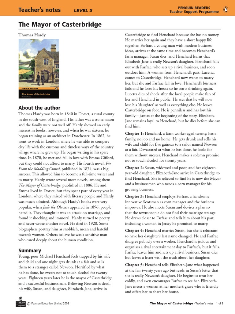 The Mayor of Casterbridge: Teacher's Notes | PDF