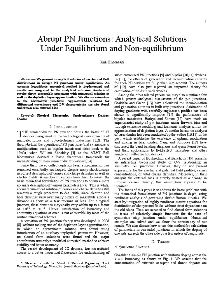Abrupt PN Junctions Analytical Solutions | PDF | P–N Junction | Bipolar ...