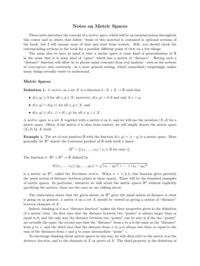 Metric Spaces | PDF | Sequence | Metric Space