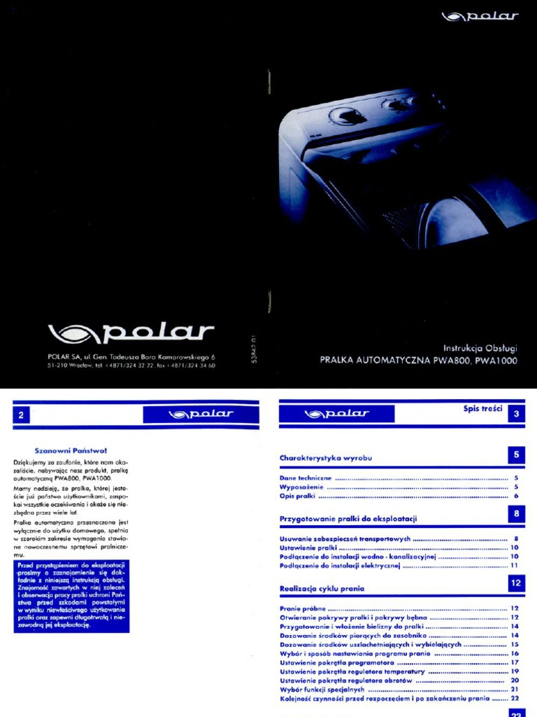 Polar PWA 1000 Washing Machine | PDF