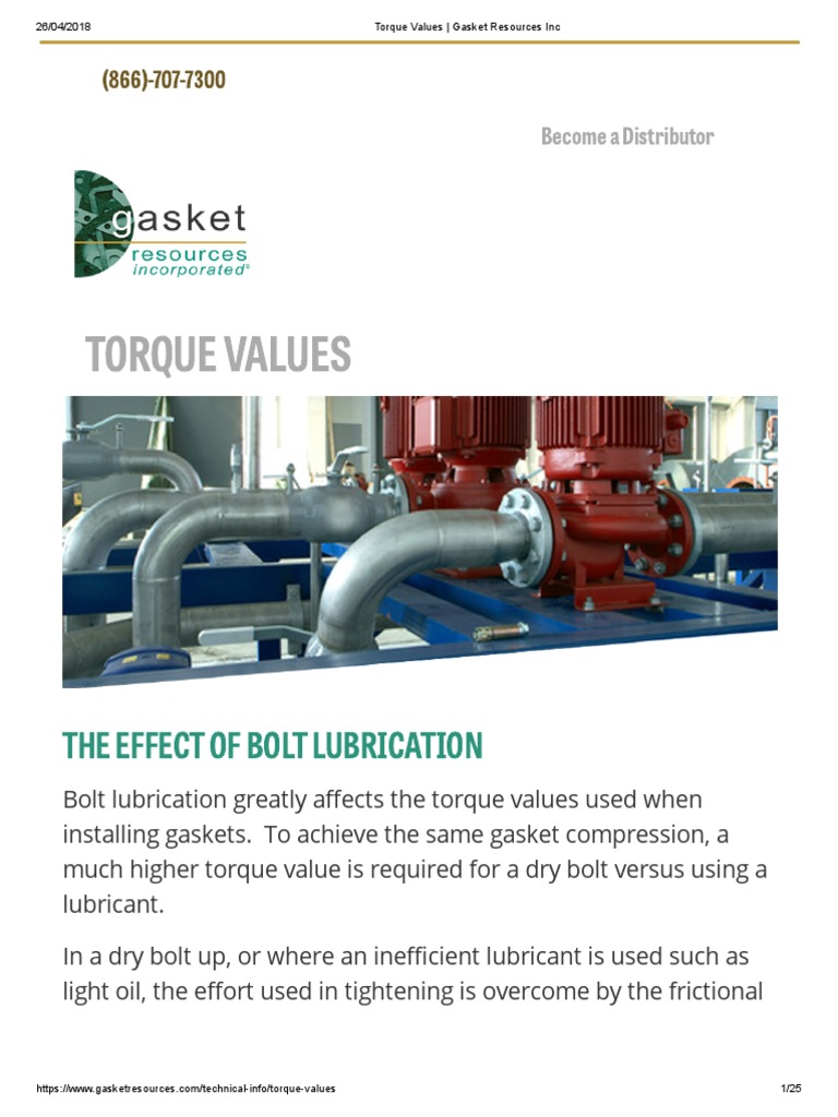 Torque Values - Gasket Resources Inc | PDF | Nut (Hardware) | Metalworking