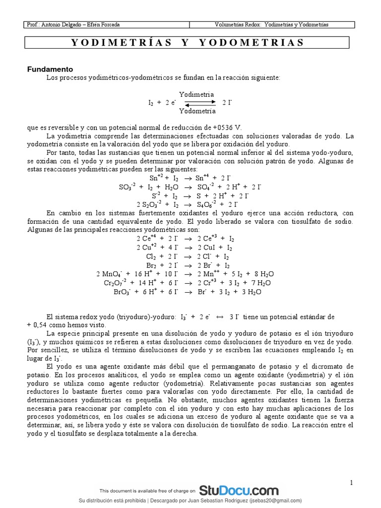Yodimetría y Yodometría: Fundamentos y Procedimientos | PDF | Vitamina C | Valoración