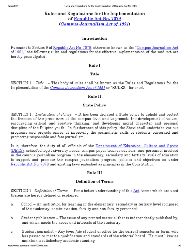 Ra 7079 Irr | PDF | Journalism | Students