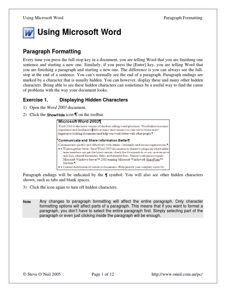 Paragraph Formatting | Paragraph | Microsoft Word
