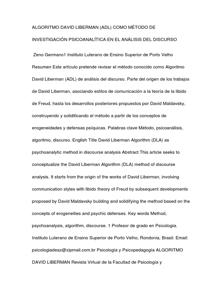 Algoritmo David Liberman (Adl) | PDF | Psicoanálisis | Mente inconsciente