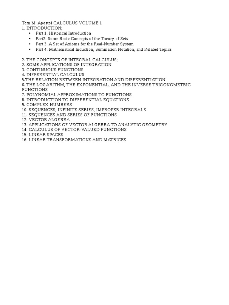 Apostol's Calculus Volume 1 Overview | PDF