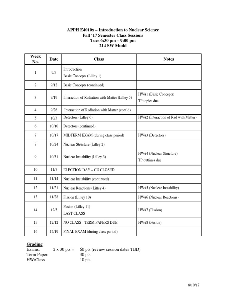 Fall 17 Semester Class Sessions | PDF