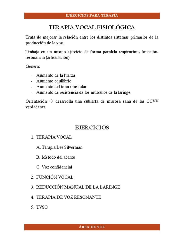 Ejercicios de Terapia Vocal Efectiva | PDF | Vocal | Laringe