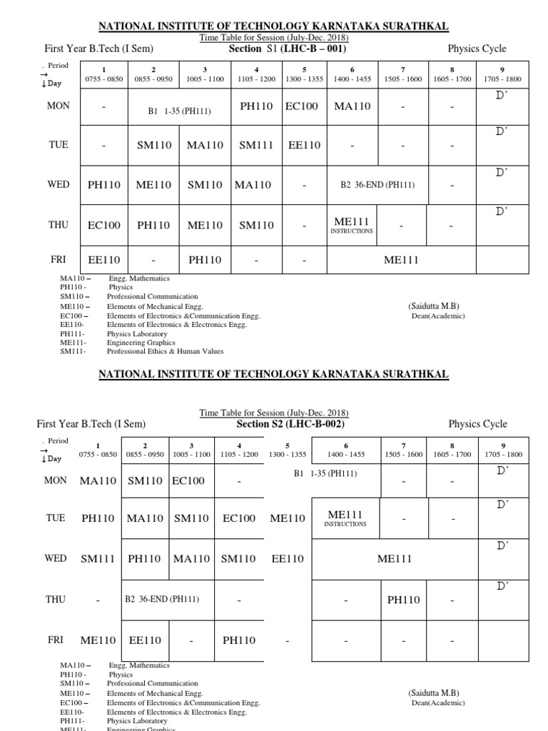 Time Table July-Dec 2018 | PDF | Science And Technology | Academia