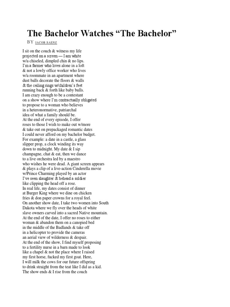 The Bachelor Watches "The Bachelor": Jacob Saenz | PDF | Poetry