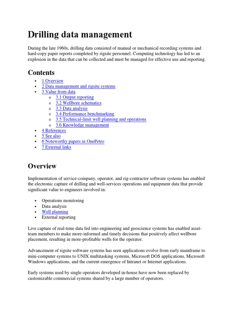 Drilling Data Management - SPE Petrowiki | PDF | Benchmarking | Sql