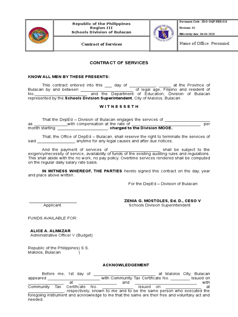 Bulacan DepEd Contract of Services | PDF | Justice | Crime & Violence