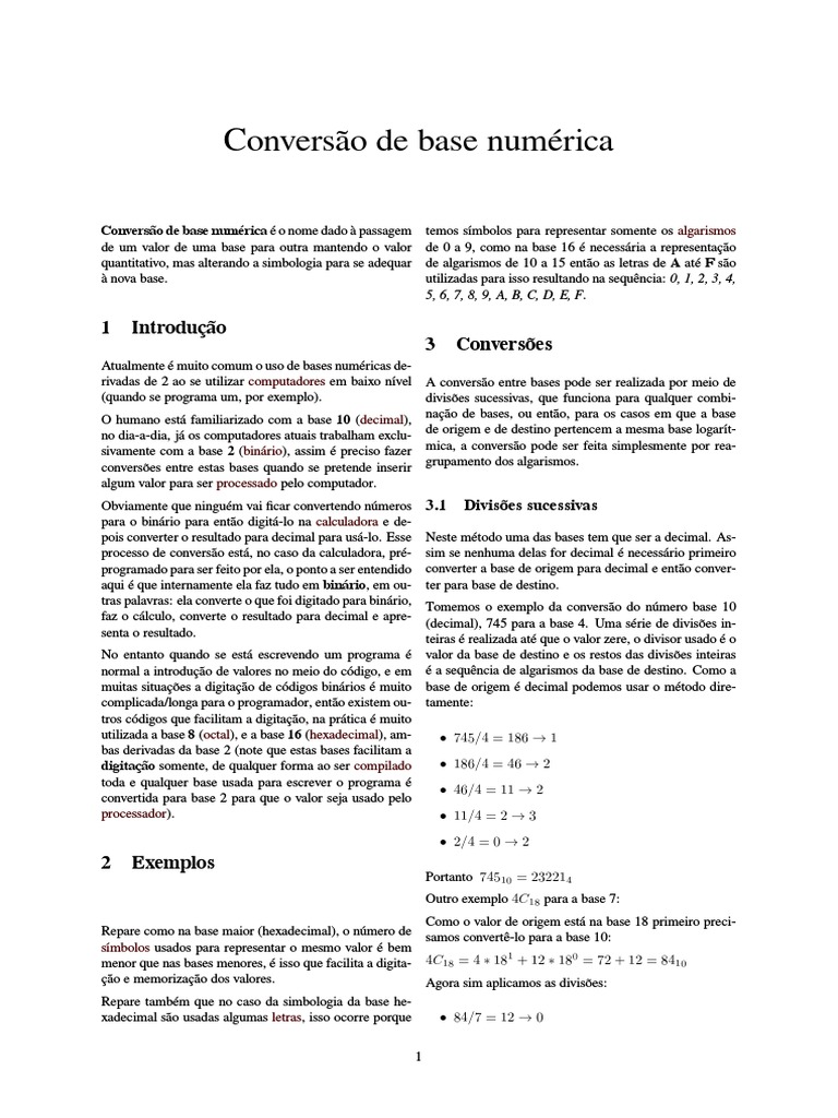 Conversão de Base Numérica | PDF | Notação | Teoria da Computação