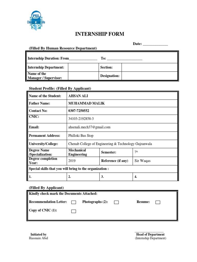 Internship Form | PDF