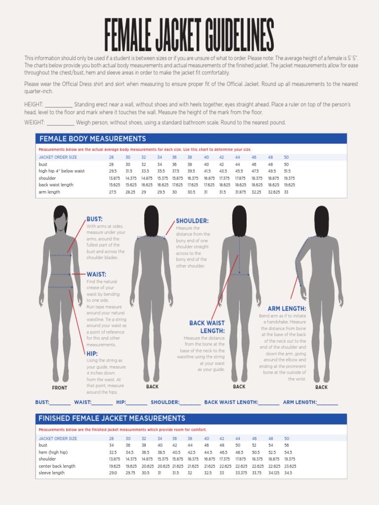 Women's Jacket Measurement Guide | PDF | Waist | Softlines (Retail)