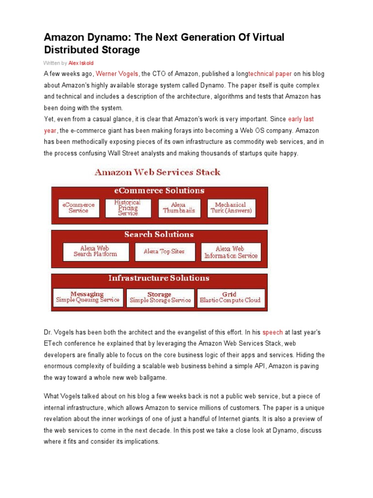 Amazon Dynamo: The Next Generation of Virtual Distributed Storage | PDF | Databases | Computer ...