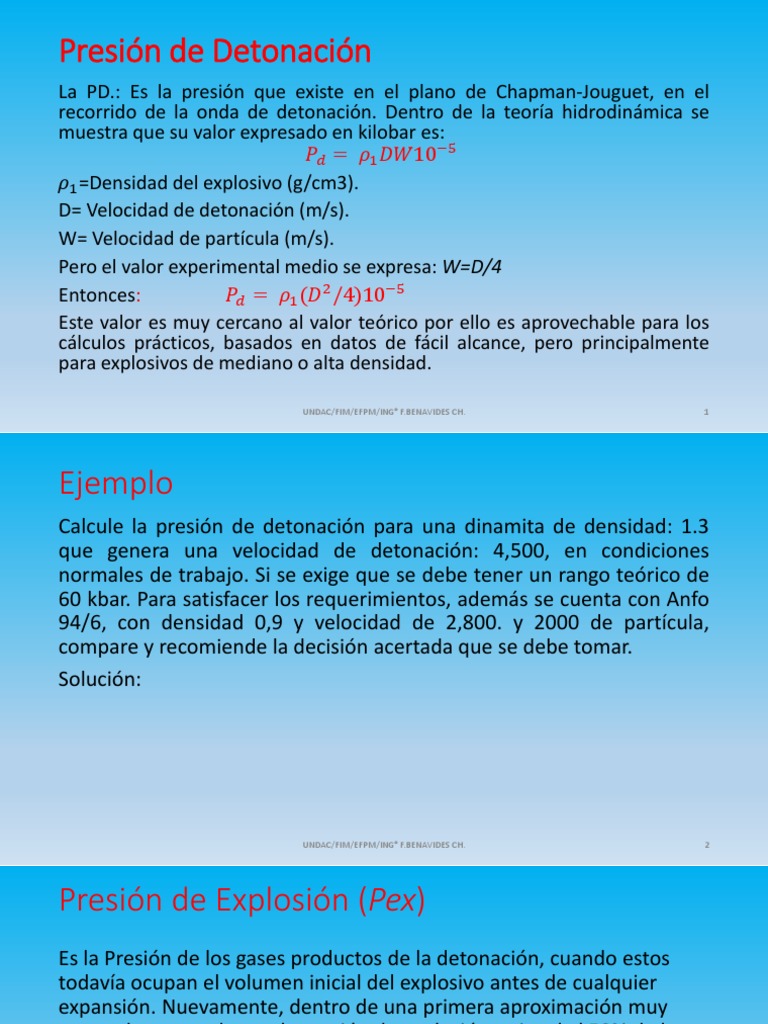 Presión de Detonación en Explosivos | PDF | Material explosivo | Densidad