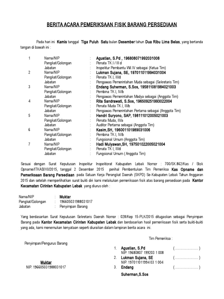 Contoh Berita Acara Pemeriksaan Fisik Pekerjaan Imagesee - Riset