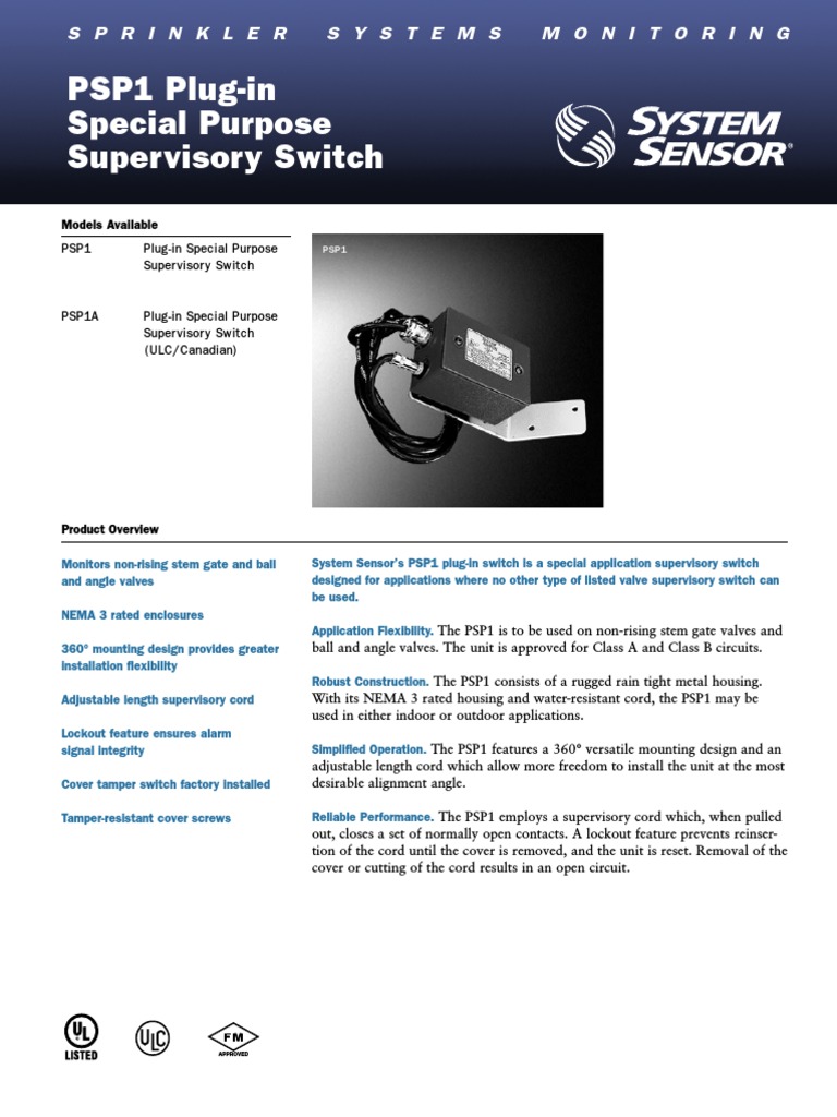 Models Available Psp1 Plug-In Special Purpose Supervisory Switch | PDF ...