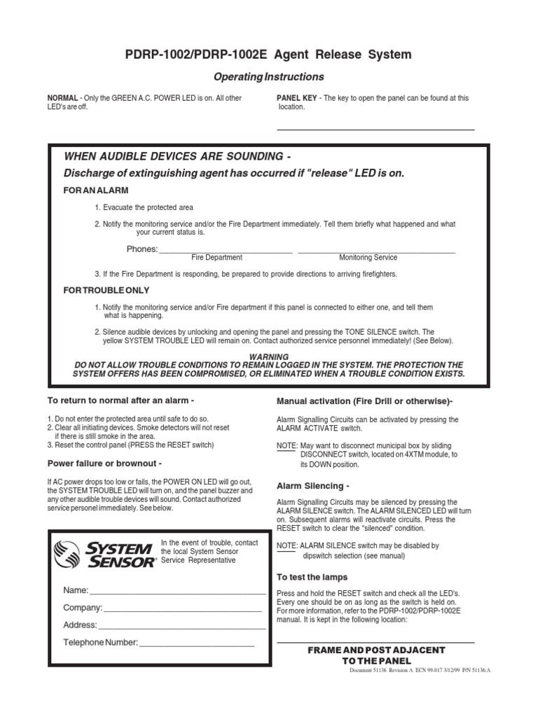 Operating Instructions for the PDRP-1002/PDRP-1002E Agent Release ...