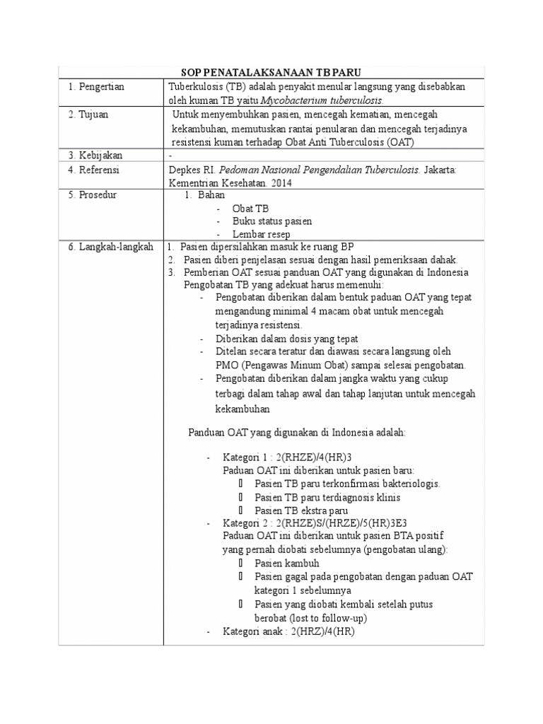 Sop Penatalaksanaan TB Paru | PDF | Pengembangan Diri