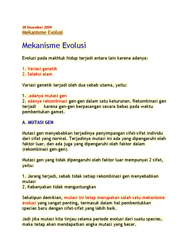 Mekanisme Evolusi | PDF