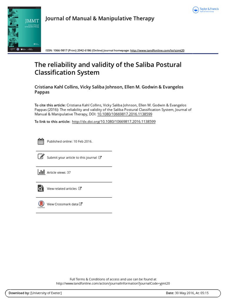 2016 The Reliability and Validity of The Saliba Postural Classification ...
